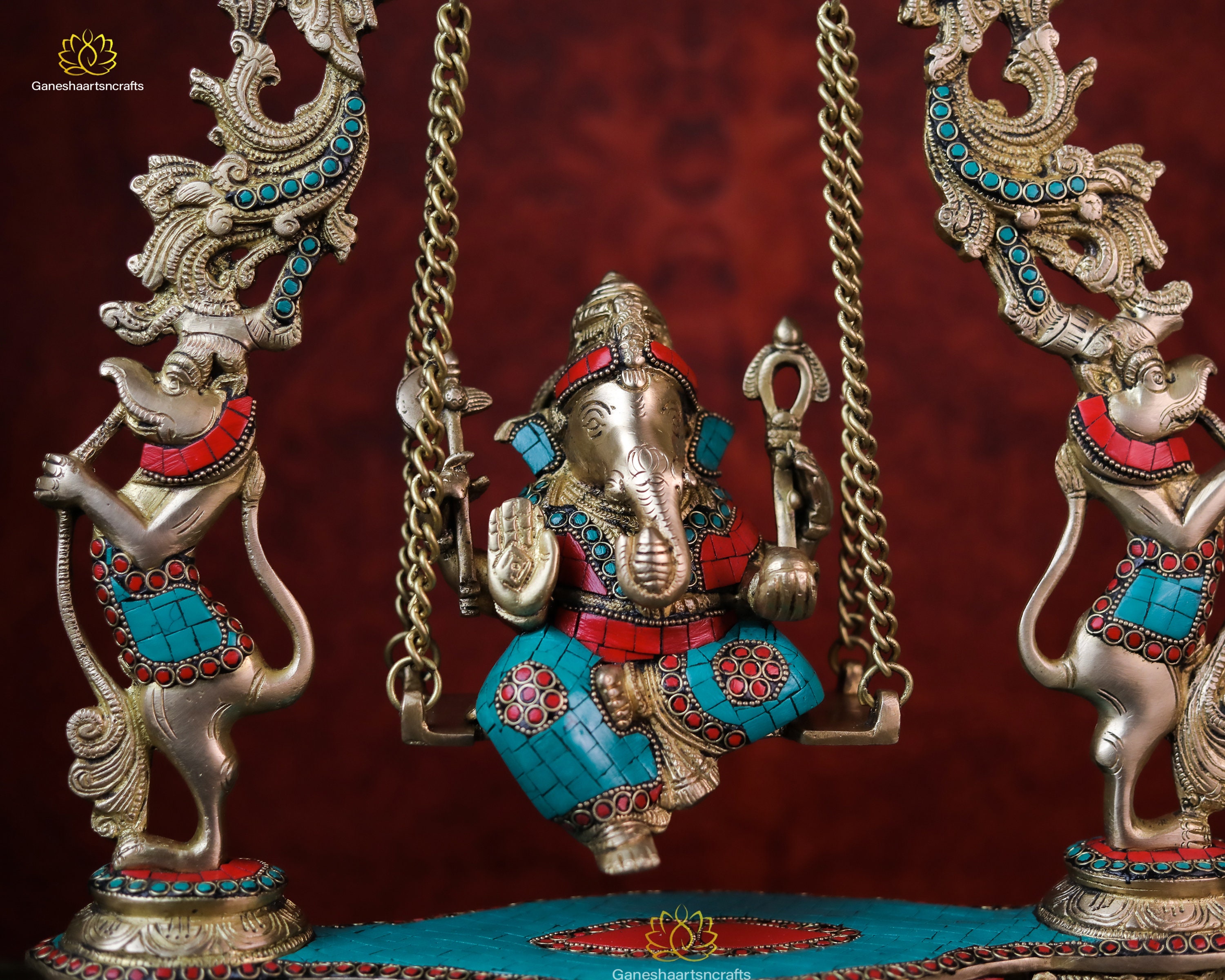 Swing Ganesha Brass Swing Ganesh Ganesh With Inlay Stone - Etsy