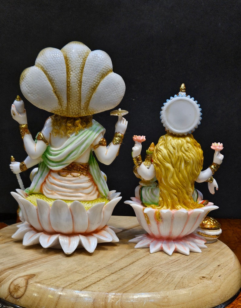 Lakshmi Narayana Statue: Hand-painted Hindu God & Goddess on Lotus - Etsy