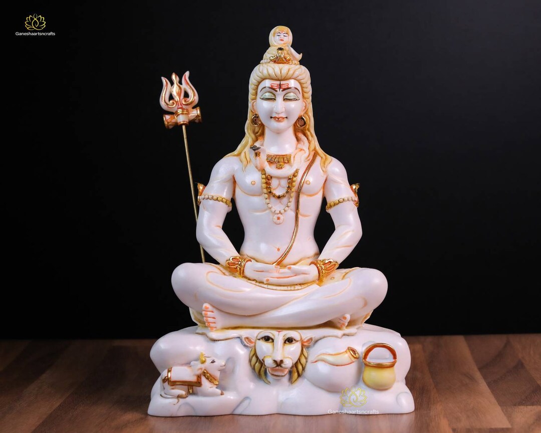 Hand-painted Meditating Shiva Statue: Marble Dust Hindu Idol (28 CM) - Etsy