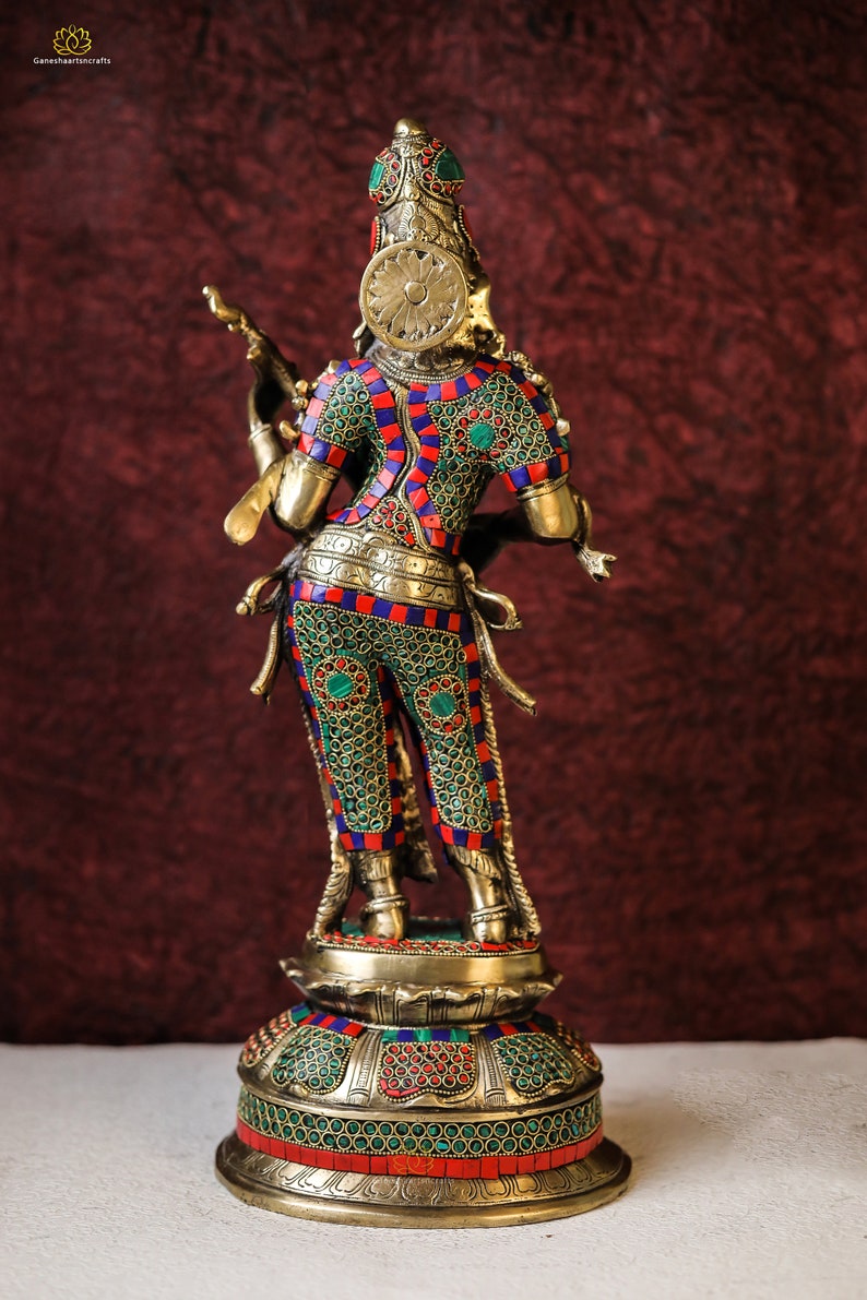 Brass Saraswati Statue: Veena Idol With Mosaic Stone Work (53cm) - Etsy
