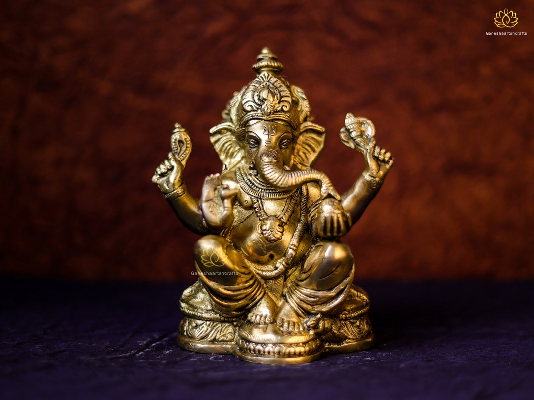 Small Brass Ganesha Statue: 7 Inch Ganapati, God of Luck - Etsy