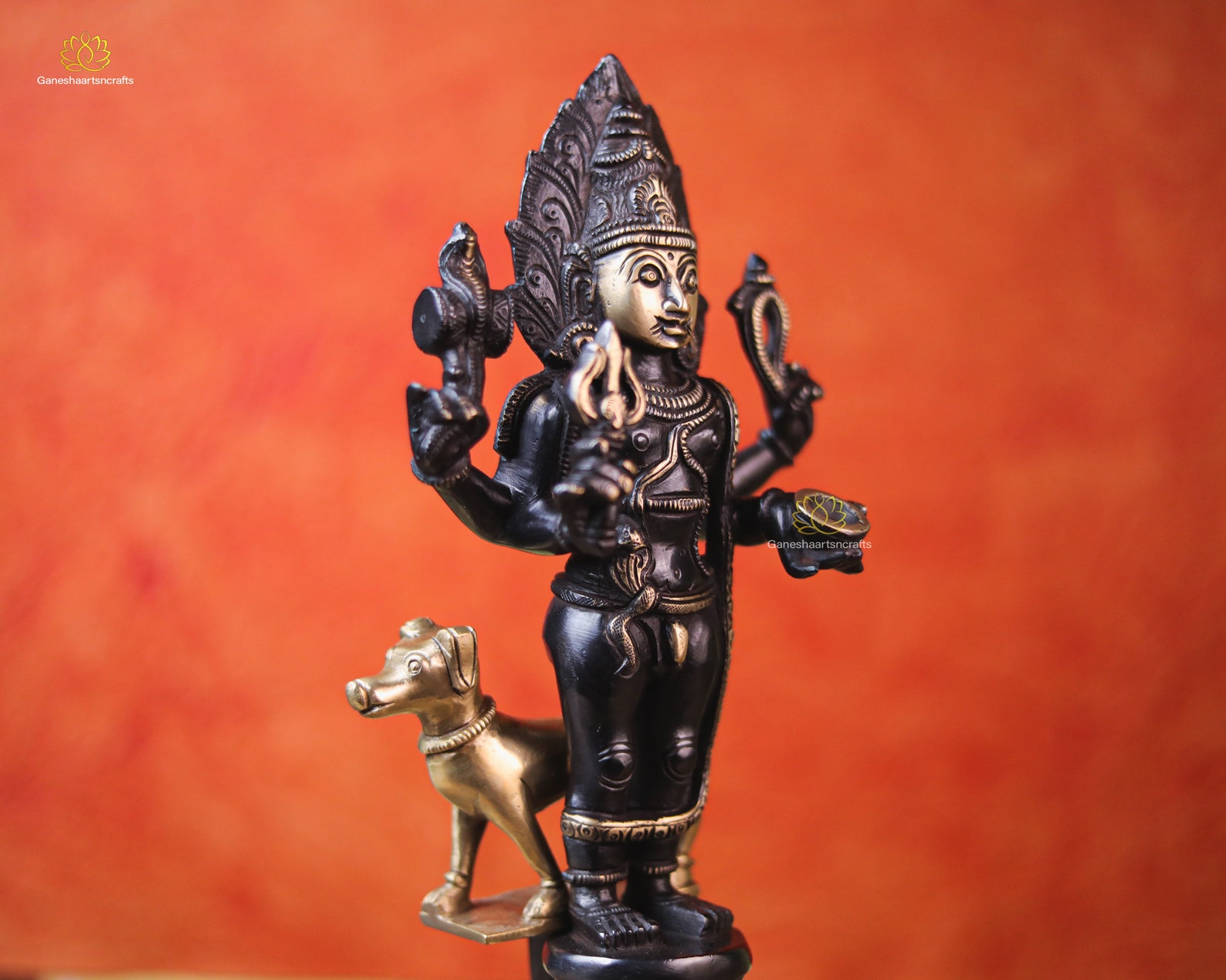 Brass Bhairava Statue: Hindu God With Dog, Maha Kala Bhairava (11.5 ...