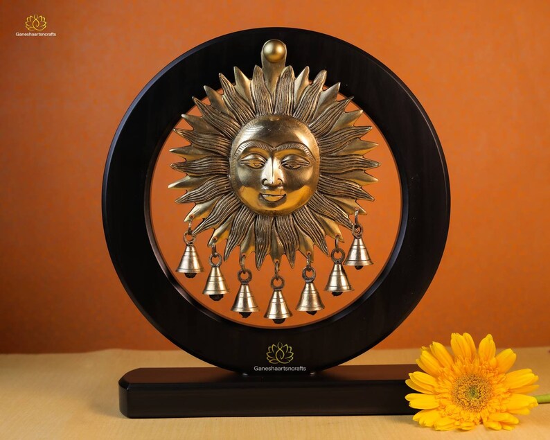 Sun Bell Wooden Base Surya Idol Brass Bell of Sun the - Etsy