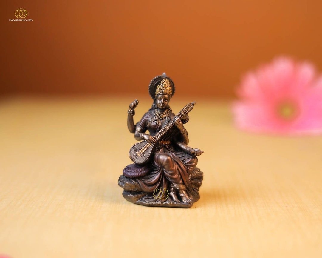 Small Saraswati Statue: Veena Goddess of Music, Art & Knowledge (9 CM ...