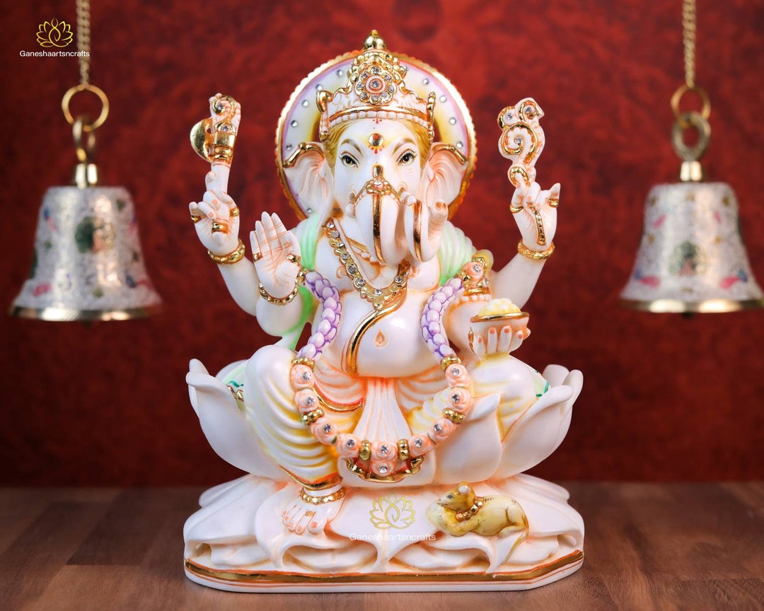 Ganesh Statue | 27 CM | Lord Ganesha Statue | Marble Hand Painted ...