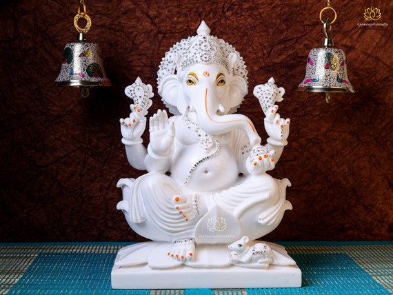 Ganesh Statue White Marble Ganpati Idol 23 Cm Decorative Stone Ganesha Moorti God of Good Luck New Beginning Altar Gift Etsy