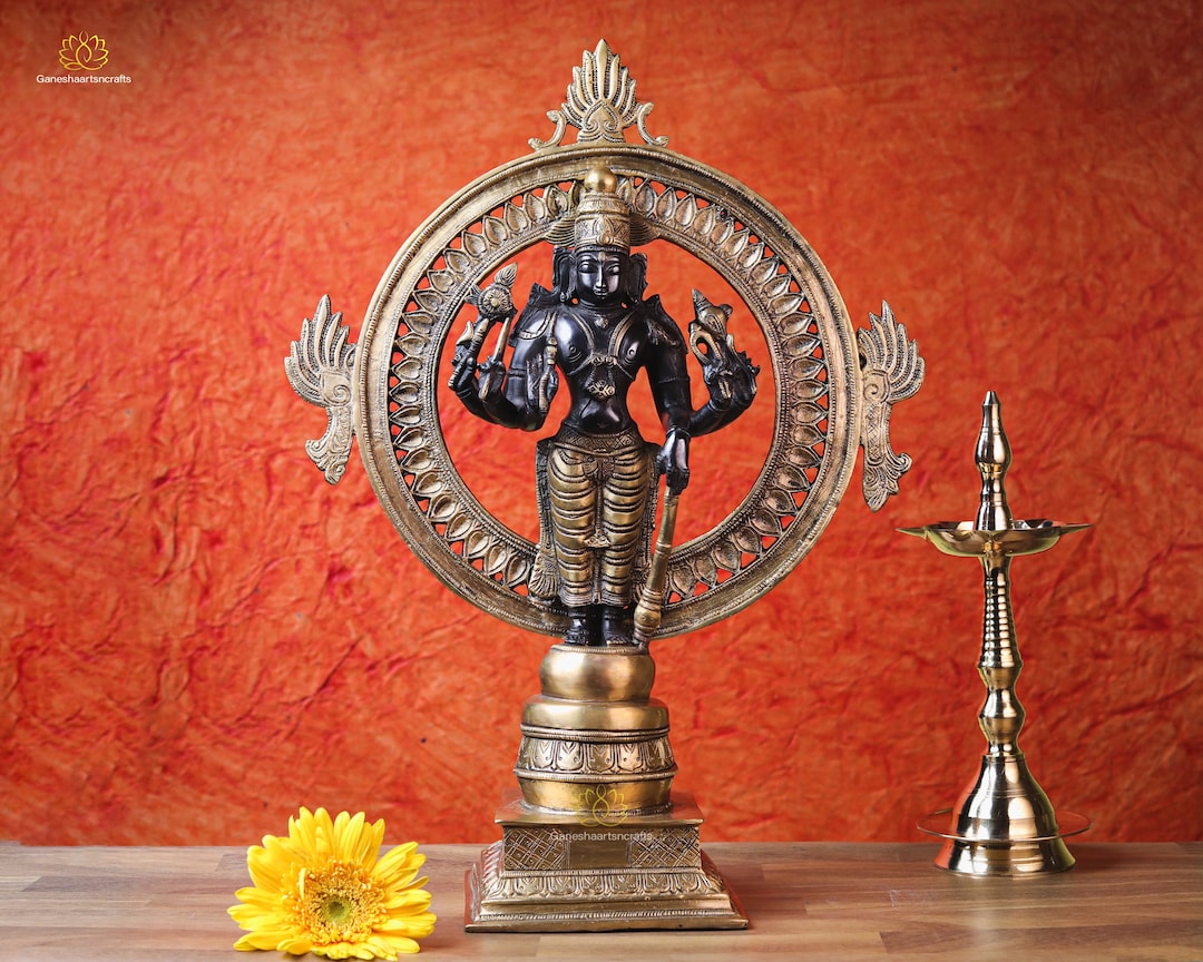 Brass Vishnu Statue: Hindu God of Protection, Narayana Idol - Etsy