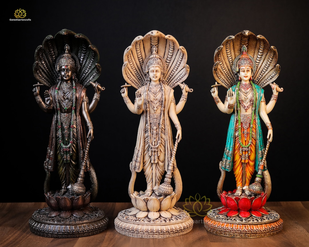 Vishnu Statue | 12 Inch Vishnu Standing on Sheshnag With Lotus ...