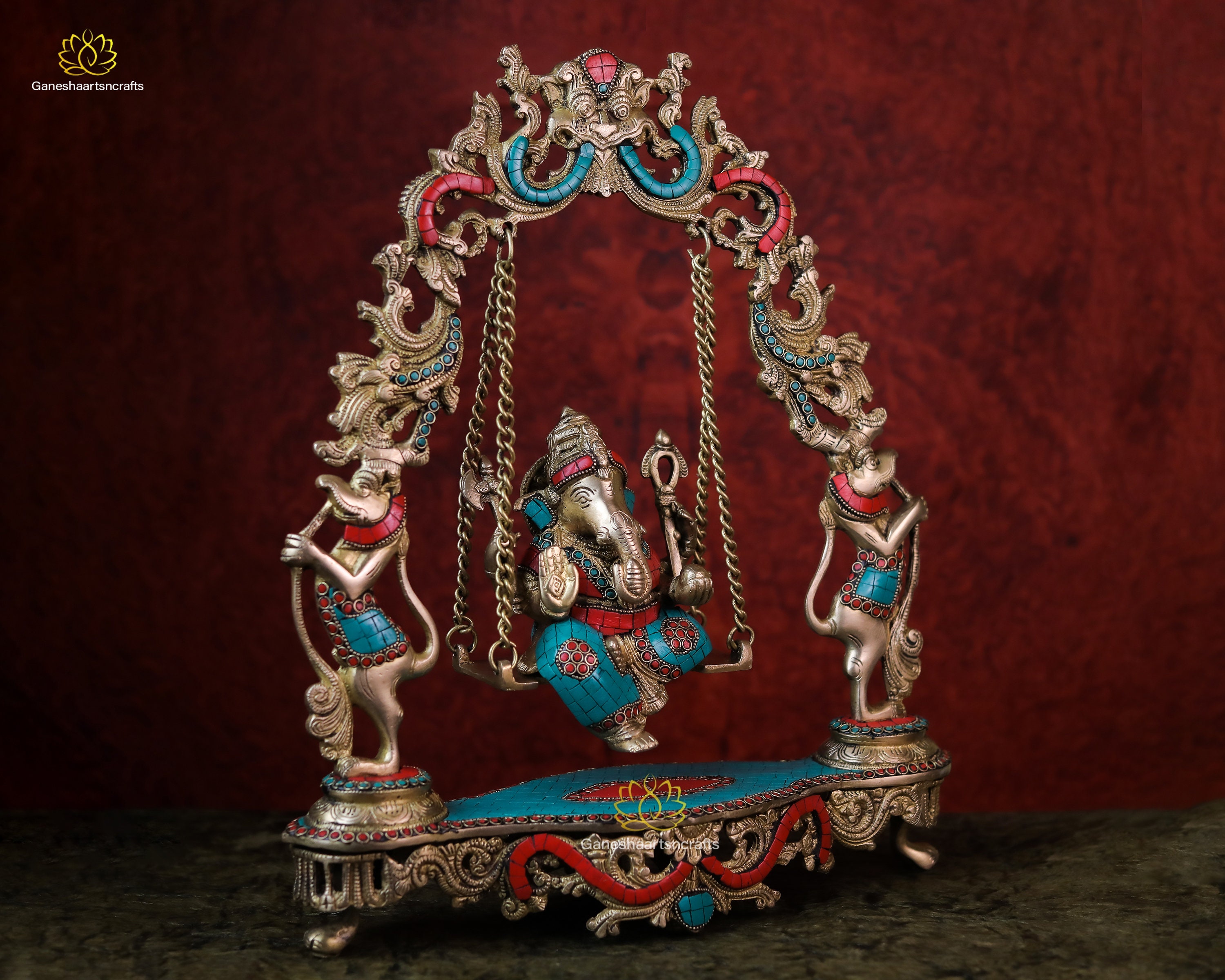 Swing Ganesha Brass Swing Ganesh Ganesh With Inlay Stone | Etsy