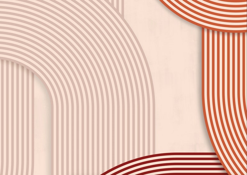 Mid Century Wave Abstract, Modern Digital Art, Minimal Line Art, Beige ...