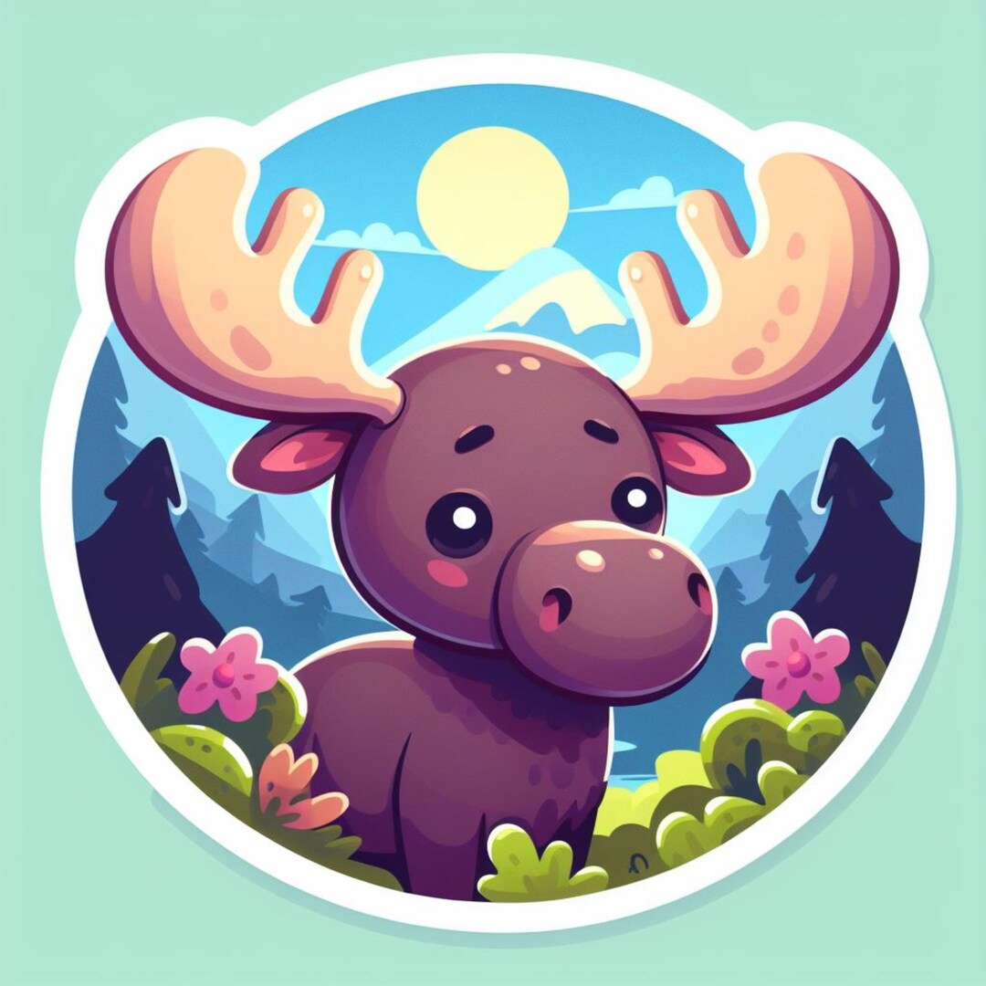 Cute Moose Sticker, Cartoon Decal Sticker, Vinyl Stickers Decals for ...