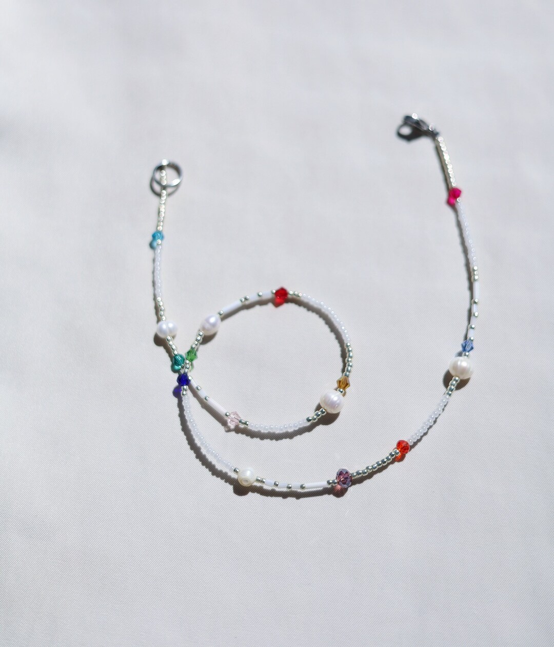 White Long Beaded Necklace, Colorful Necklace, Beaded Necklaces ...