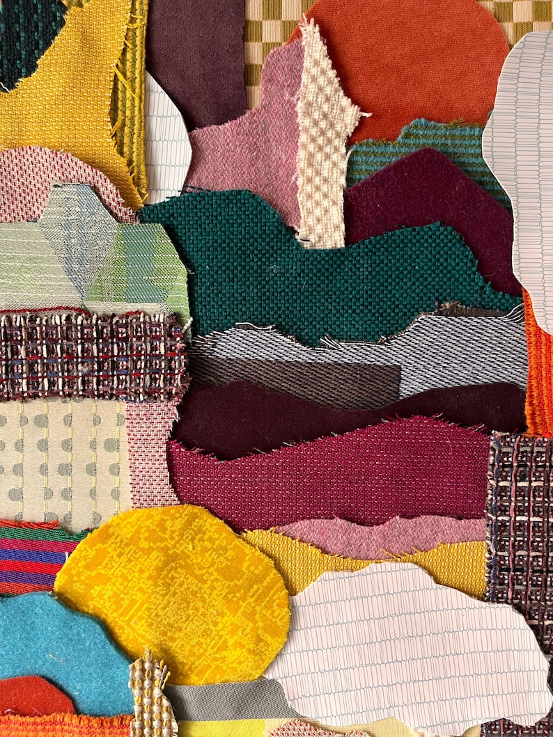 Colorful Fabric Collage Wall Hanging, Repurposed Textile Art - Etsy