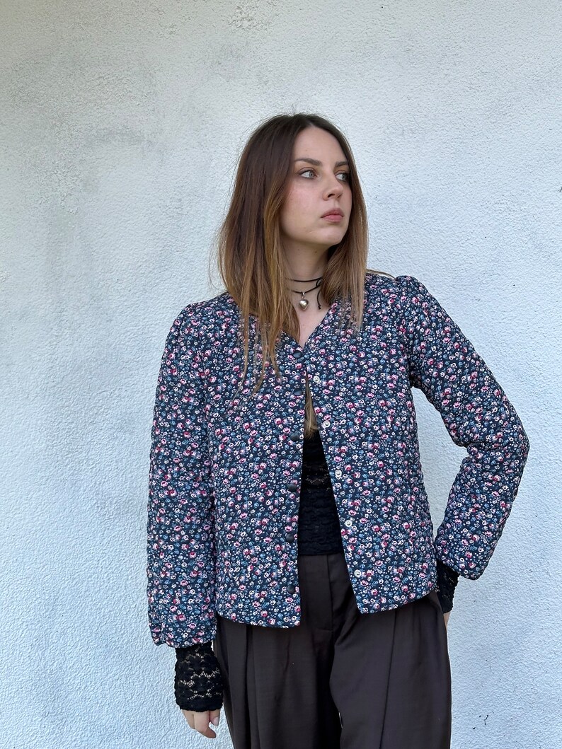 Flower Jacket, Spring Boxy Jacket, Vinatge Floral Coat, Navy Pattern ...