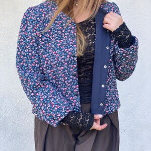 Flower Jacket, Spring Boxy Jacket, Vinatge Floral Coat, Navy Pattern ...