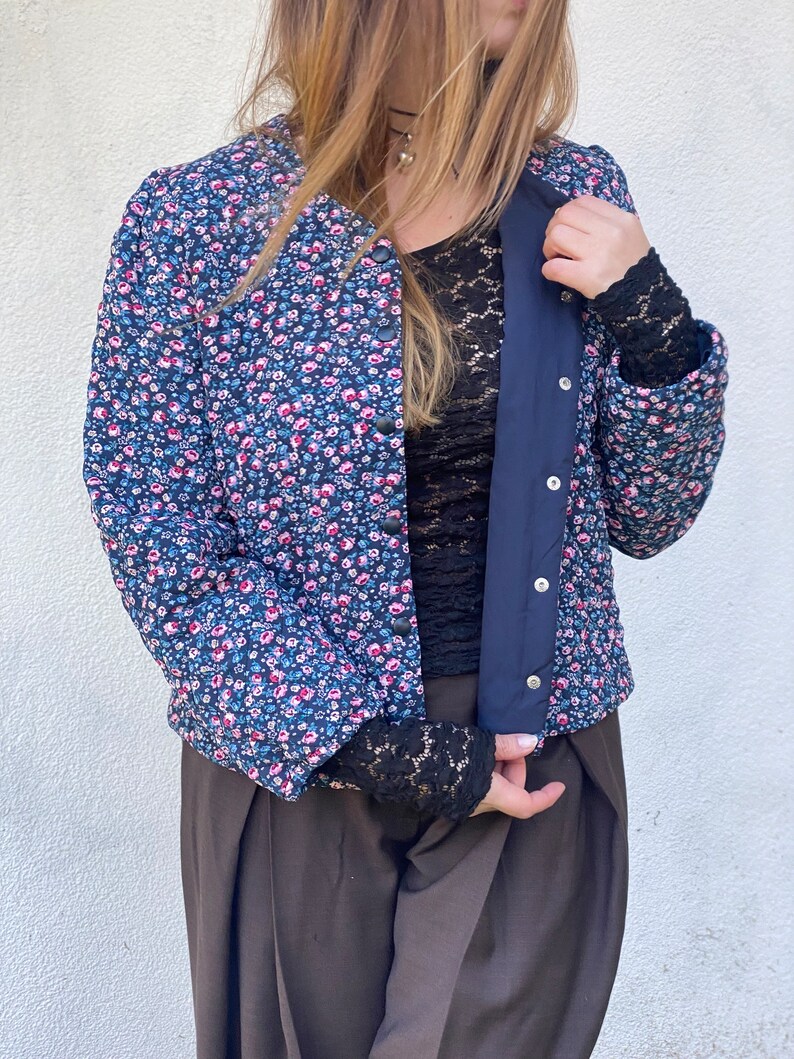 Flower Jacket, Spring Boxy Jacket, Vinatge Floral Coat, Navy Pattern ...