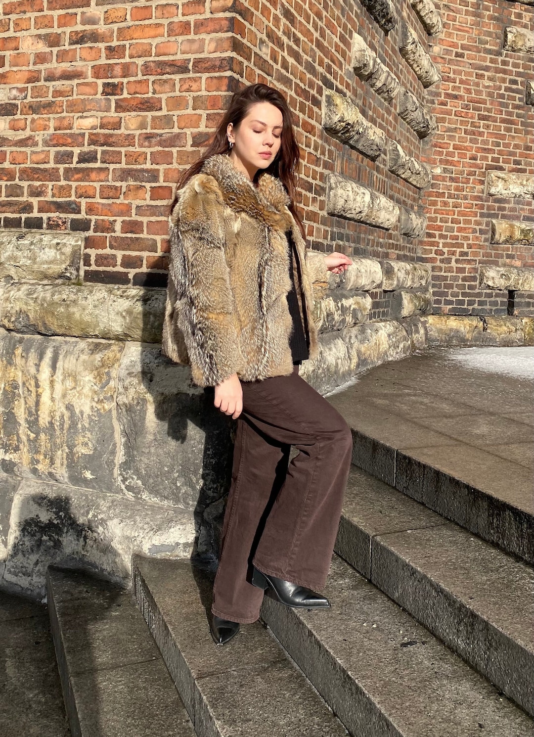 Vintage Golden Island Fox Fur Coat, Authentic Real Fur, Arctic Fox ...