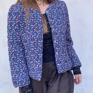 Flower Jacket, Spring Boxy Jacket, Vinatge Floral Coat, Navy Pattern ...