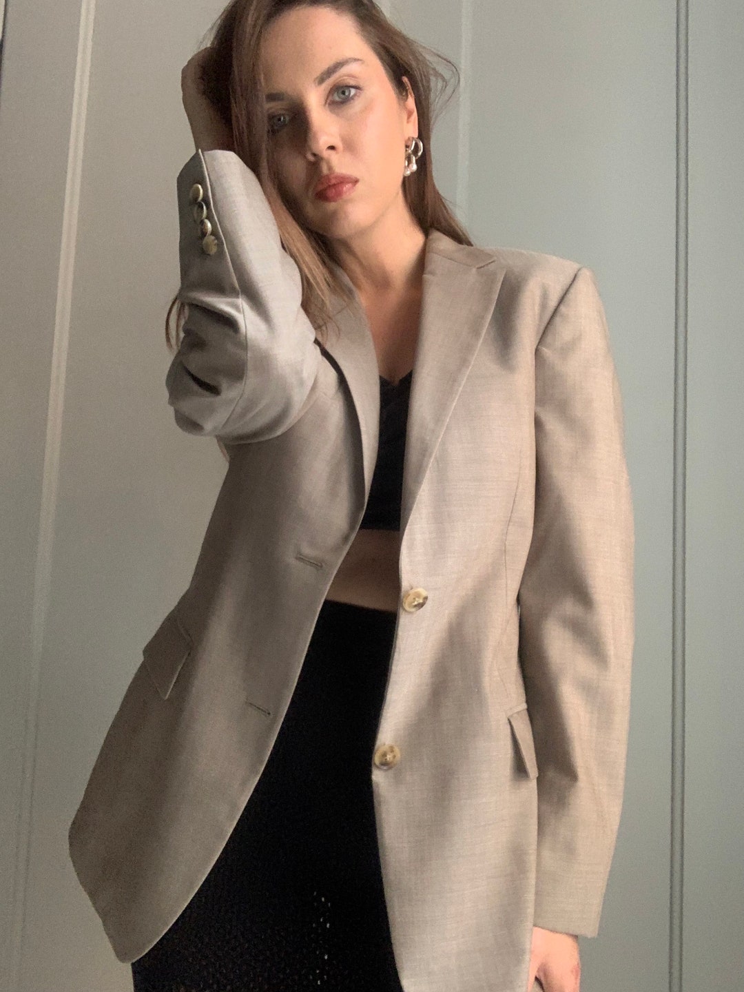 Vintage Hugo Boss Wool Blazer 80s/90s Stone Biege Jacket Oversize M L ...