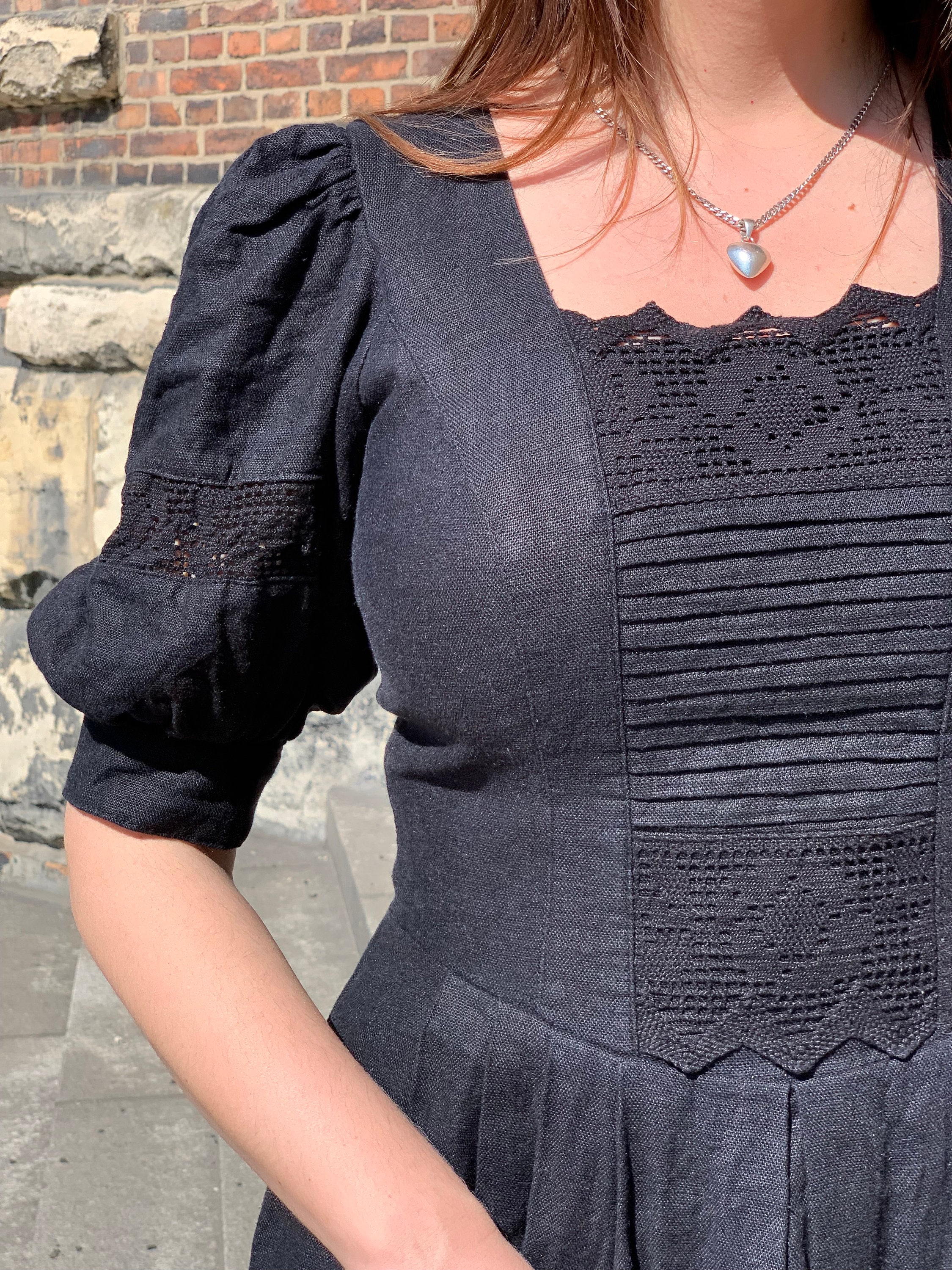 Vintage Unique Austrian Linen Maxi Midi Dress Pleated Ambroidery Laces ...
