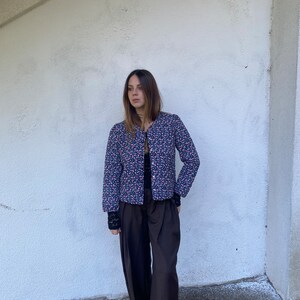 Flower Jacket, Spring Boxy Jacket, Vinatge Floral Coat, Navy Pattern ...