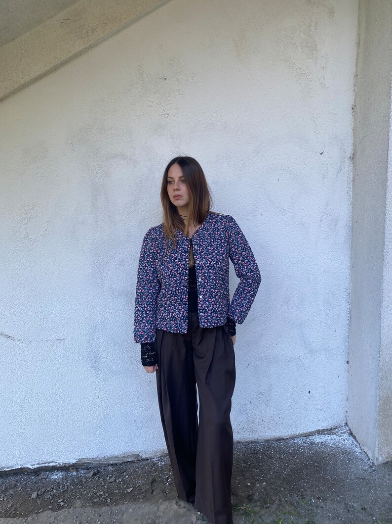 Flower Jacket, Spring Boxy Jacket, Vinatge Floral Coat, Navy Pattern ...