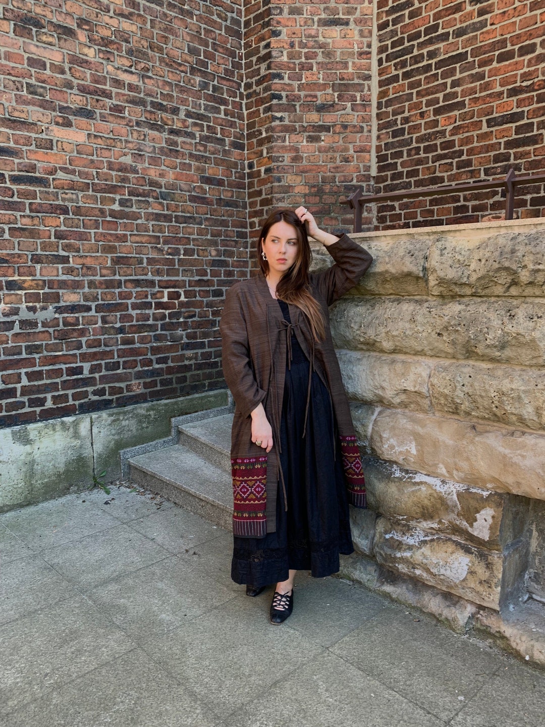 Vintage Pure Silk Kimono Brown Wrapper Seide Silk Embroidery One Size ...