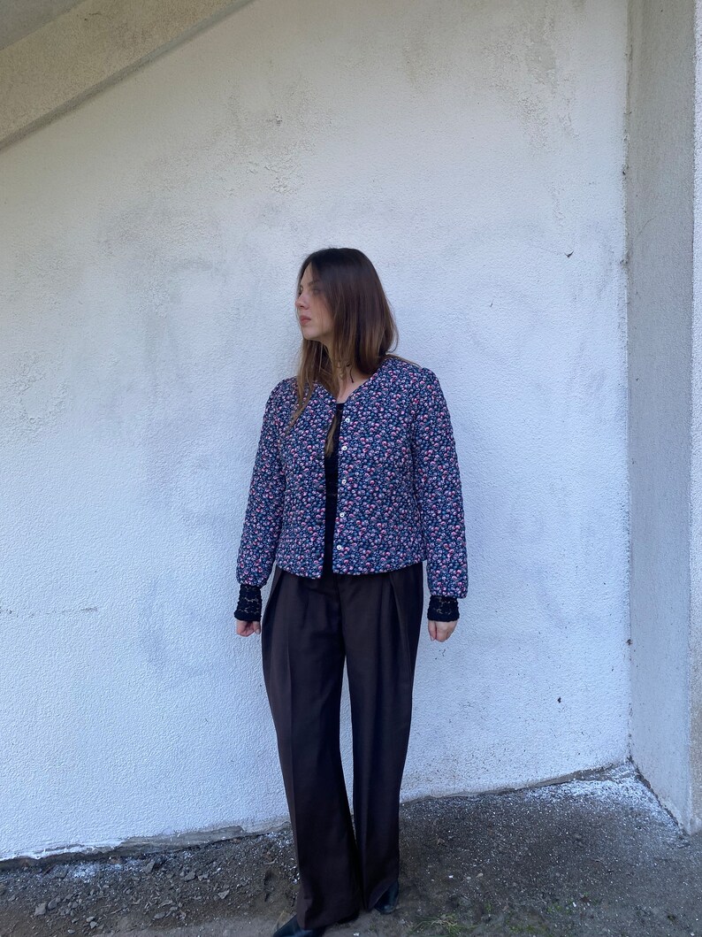 Flower Jacket, Spring Boxy Jacket, Vinatge Floral Coat, Navy Pattern ...