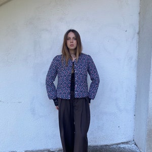 Flower Jacket, Spring Boxy Jacket, Vinatge Floral Coat, Navy Pattern ...