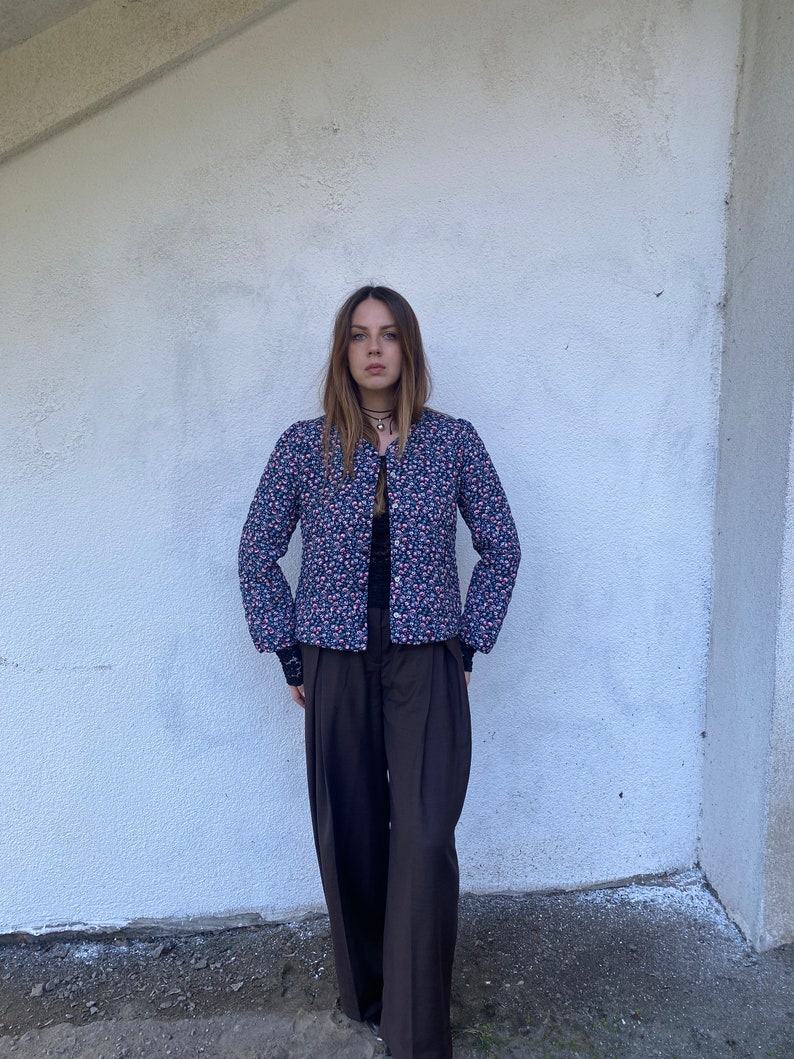 Flower Jacket, Spring Boxy Jacket, Vinatge Floral Coat, Navy Pattern ...