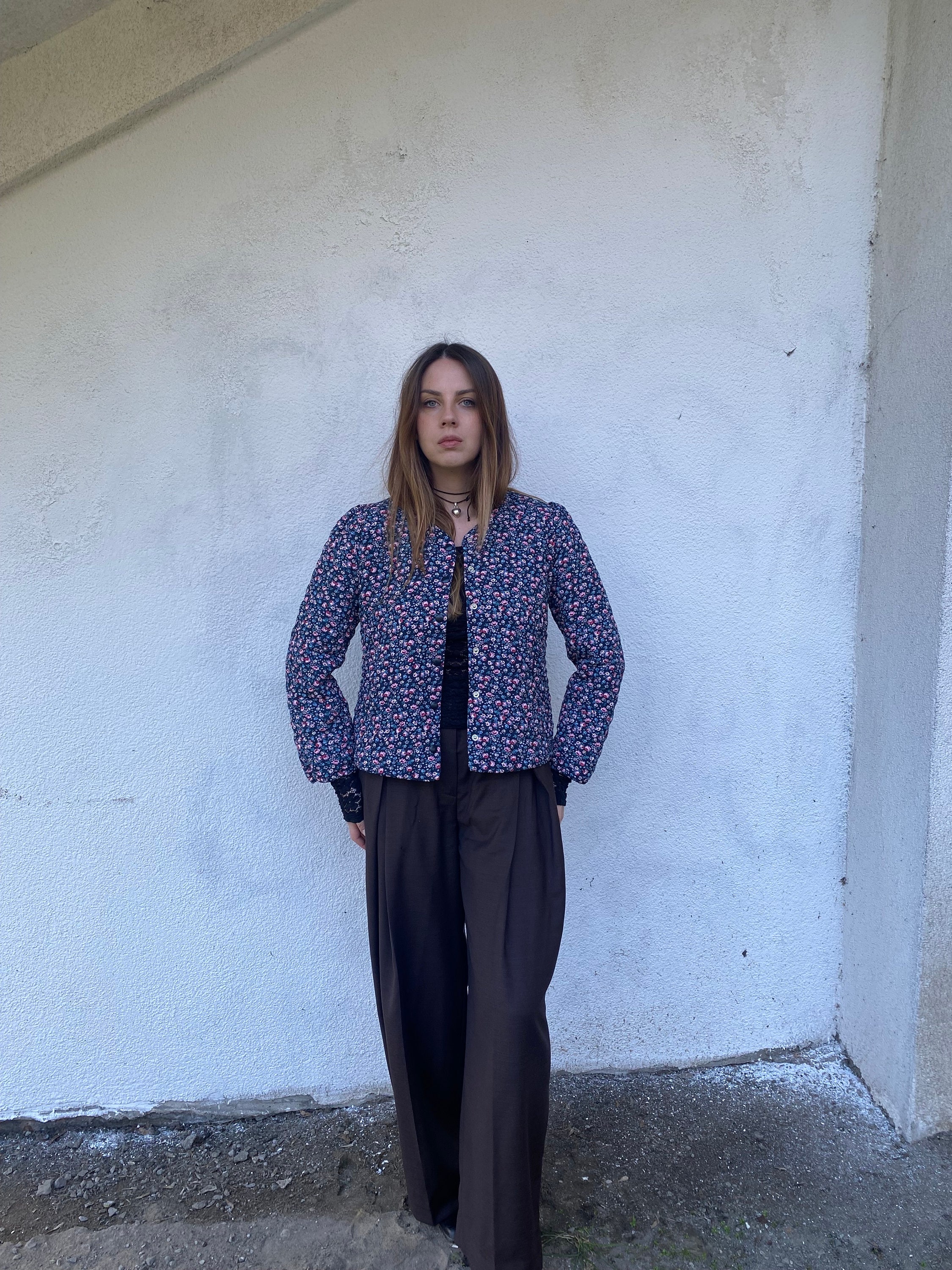 Flower Jacket, Spring Boxy Jacket, Vinatge Floral Coat, Navy Pattern ...
