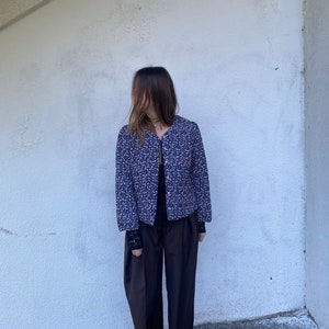 Flower Jacket, Spring Boxy Jacket, Vinatge Floral Coat, Navy Pattern ...
