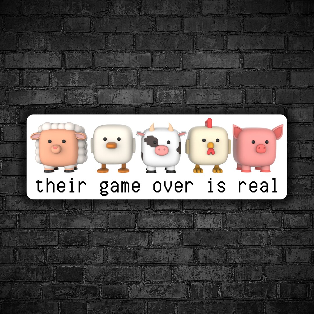 Vegan Sticker Their Game Over is Real 3d Cubic Animals Pig Sheep Cow ...