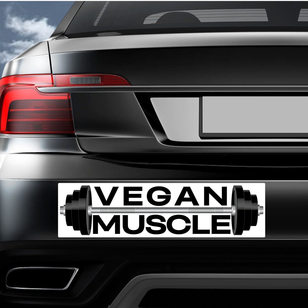 Car Bumper Sticker for Vegan Activists Vegan Muscle Black Barbell ...