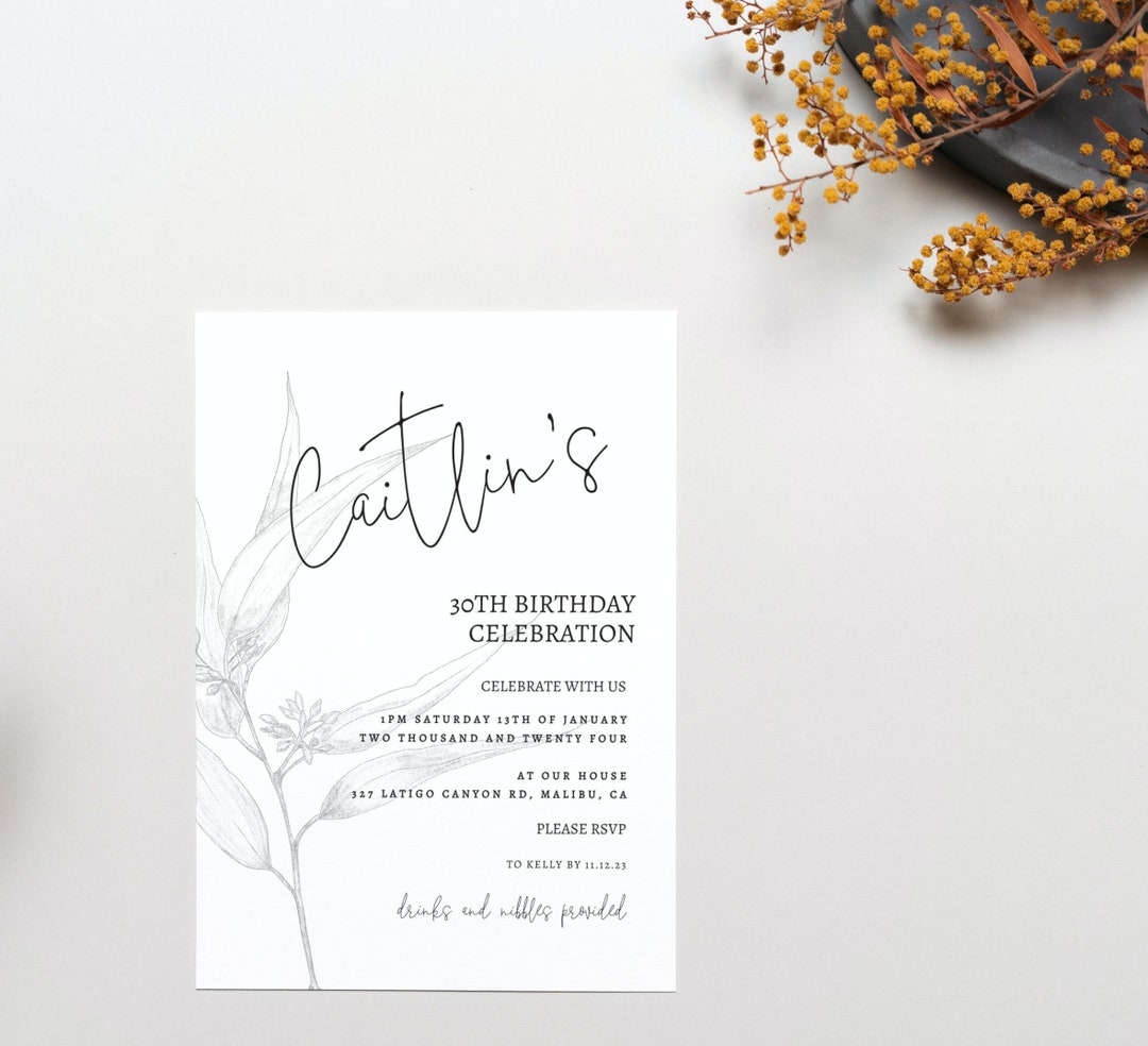 Caitlin Birthday Invitation, Modern Party Invite, Minimalist Invitation ...