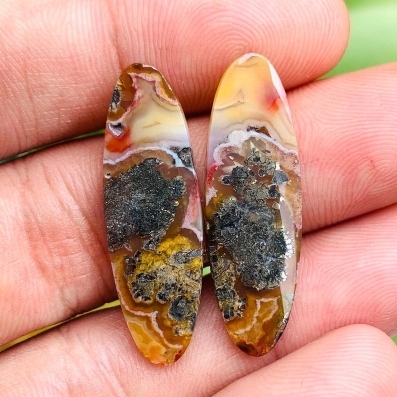 Good Quality Marcasite Marcasite Agate Pairs Marcasite Agate Cabochon ...