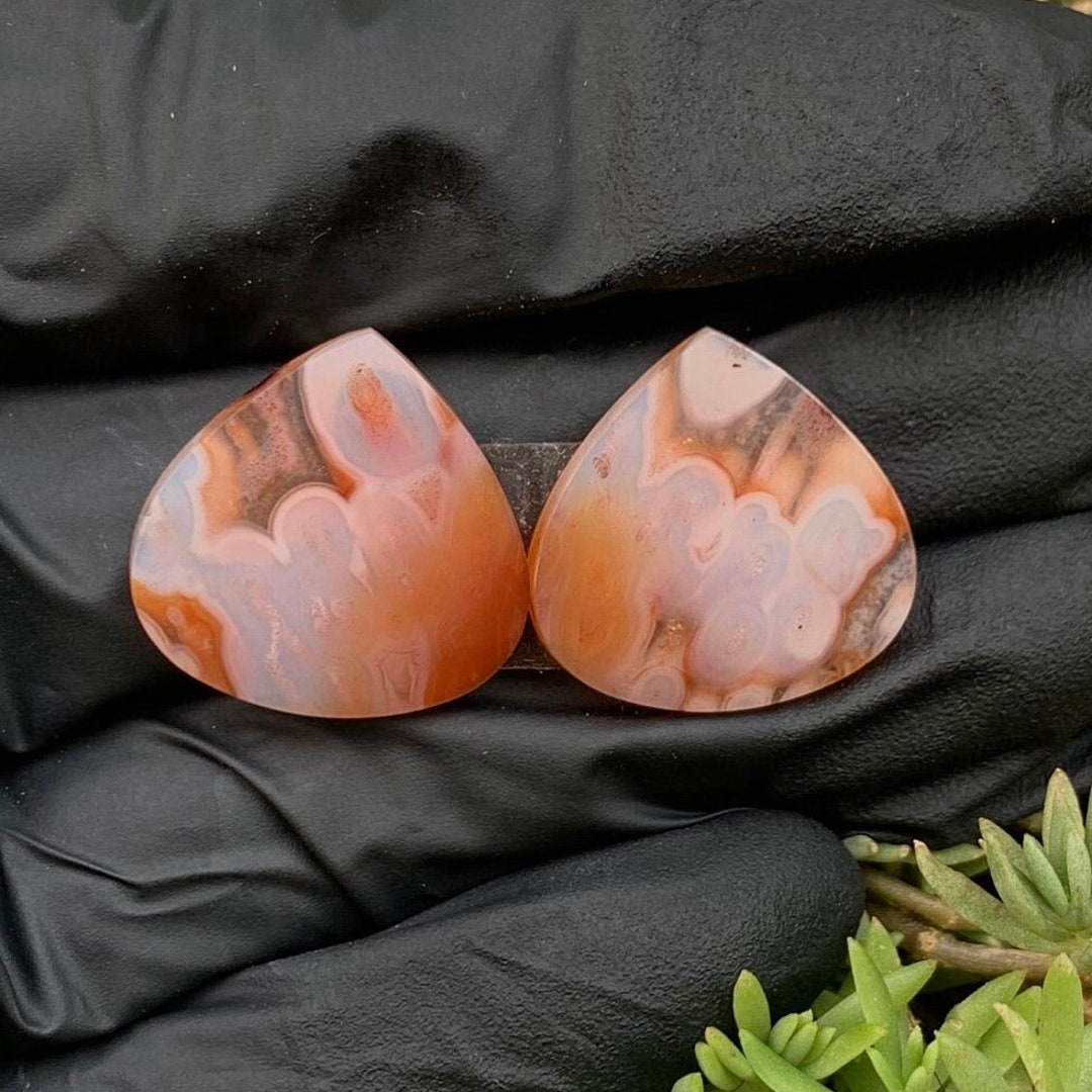 Tube Agate Pair Tube Agate Cabochon Sugar Palm Agate Cabochon Antique ...