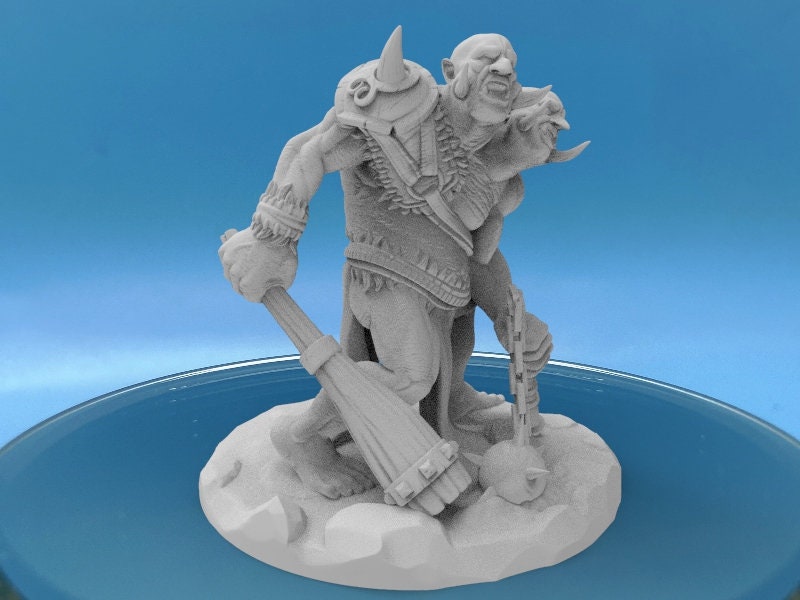 Two Headed Ogre Primed 3D Printed Miniature Model for | Etsy
