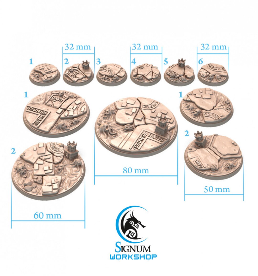 Undead Bases 25mm, 32mm, 50mm, 60mm, 75mm. 80mm Preprimed 3D Printed ...