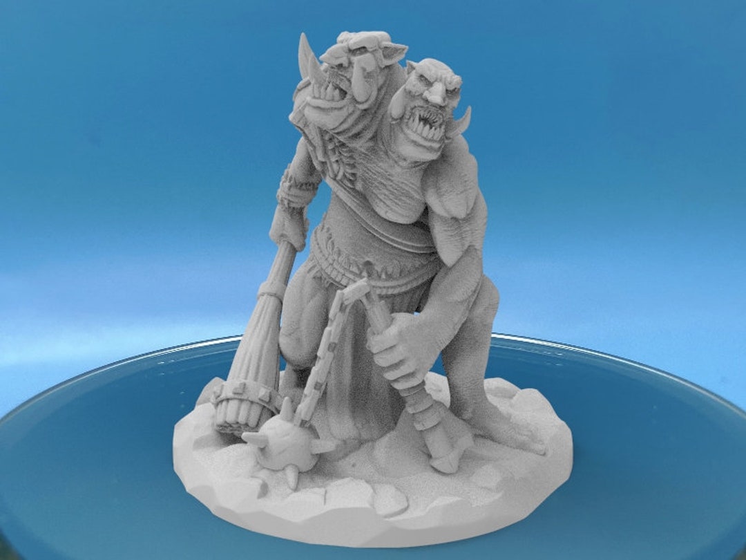 Two Headed Troll Primed 3D Printed Miniature Model for Roleplaying ...