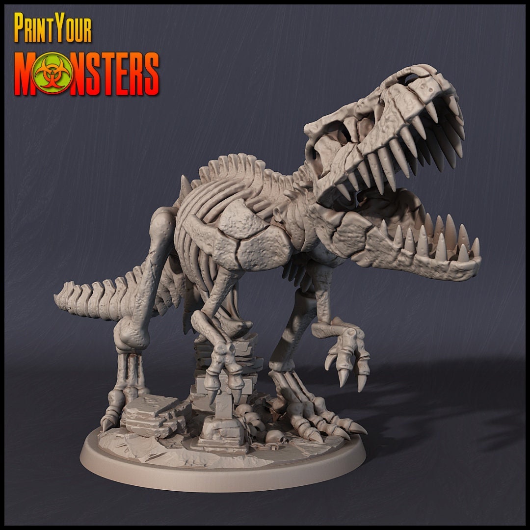 T-rex Skeleton 28mm Scale Model on 60mm Base Preprimed Resin 3D Printed ...