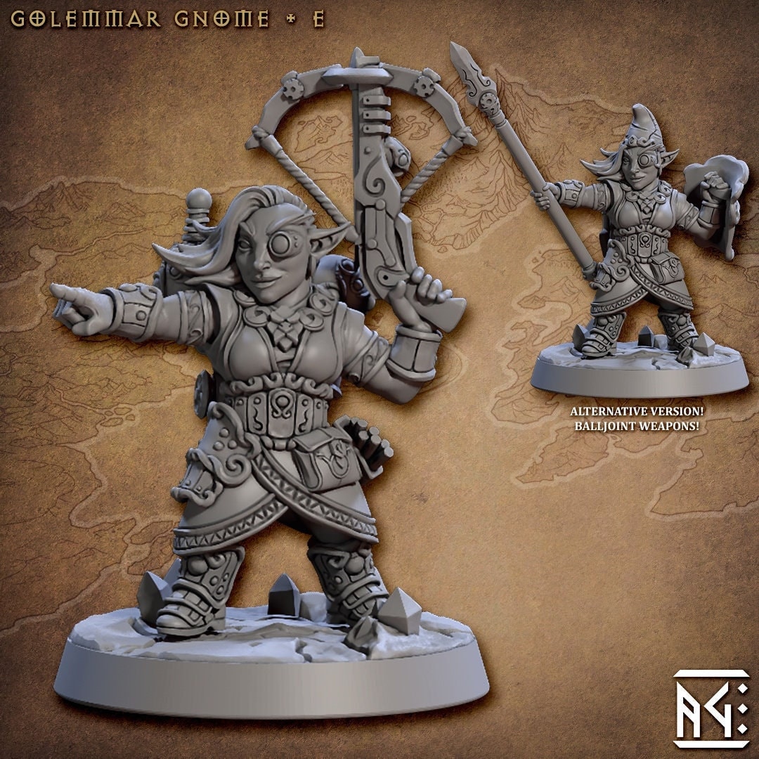 Golemmar Gnome Female Archer Arcanist Guild 3D Printed 32mm Scale Model ...