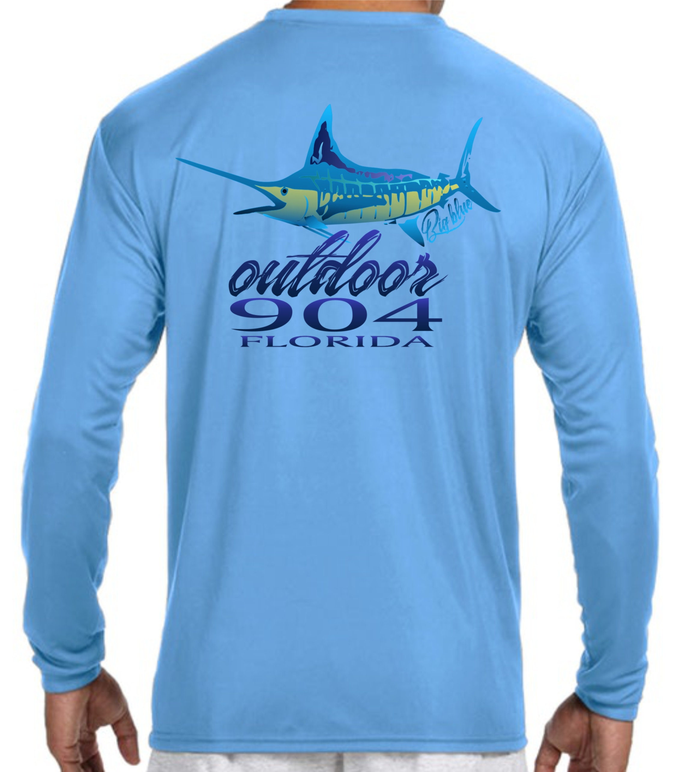 Big Blue Marlin Fish Long Sleeve Performance Shirt Light Blue ...