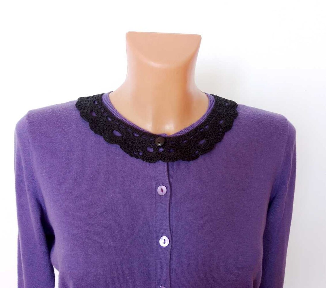 Black Handmade Crochet Collar, Lace Collar, Vintage Style Collar ...