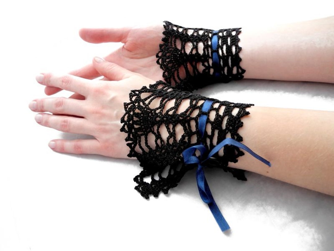 Black Lace Crochet Cuffs /bracelets, Gothic Style Fashion Accessories, Gothic Lolita, Victorian ...