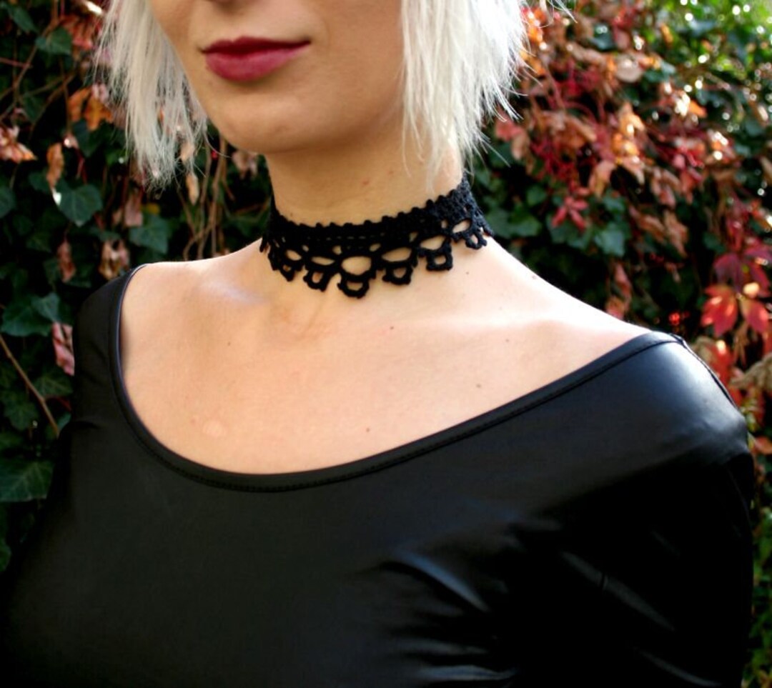 Black crochet lace choker collar, goth lace choker, victorian style ...