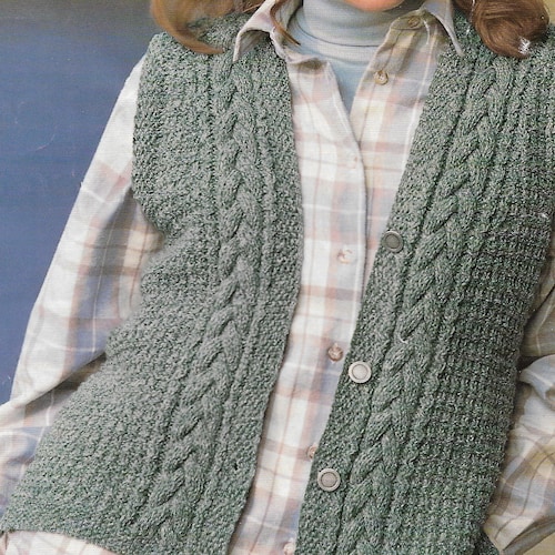 Womens Aran Waistcoat Knitting Pattern Sleeveless Top Button - Etsy UK