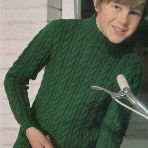 Boy's Cable Knitting Pattern Polo Neck Sweater Pullover Jumper PDF 28 ...