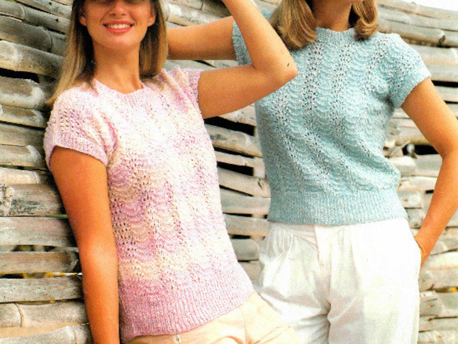 Womens Short Sleeve Tops Summer Round Neck Lacy Terry Look Knit Pattern ...