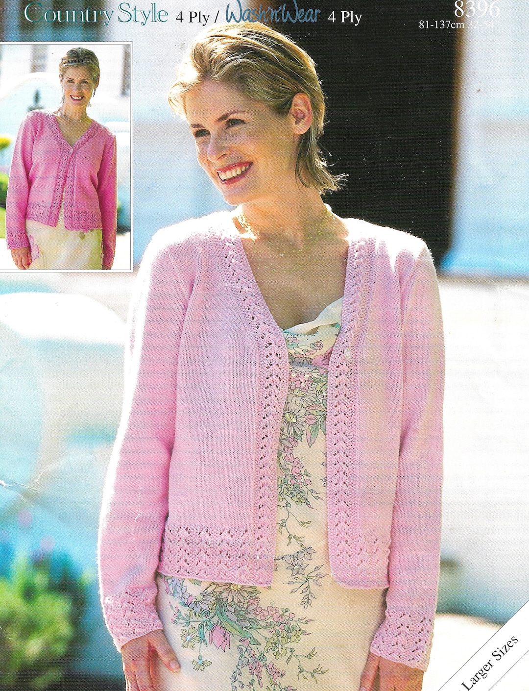 Knitting Pattern for Women, Ladies Cardigan, 4 Ply, Button up V Neck ...